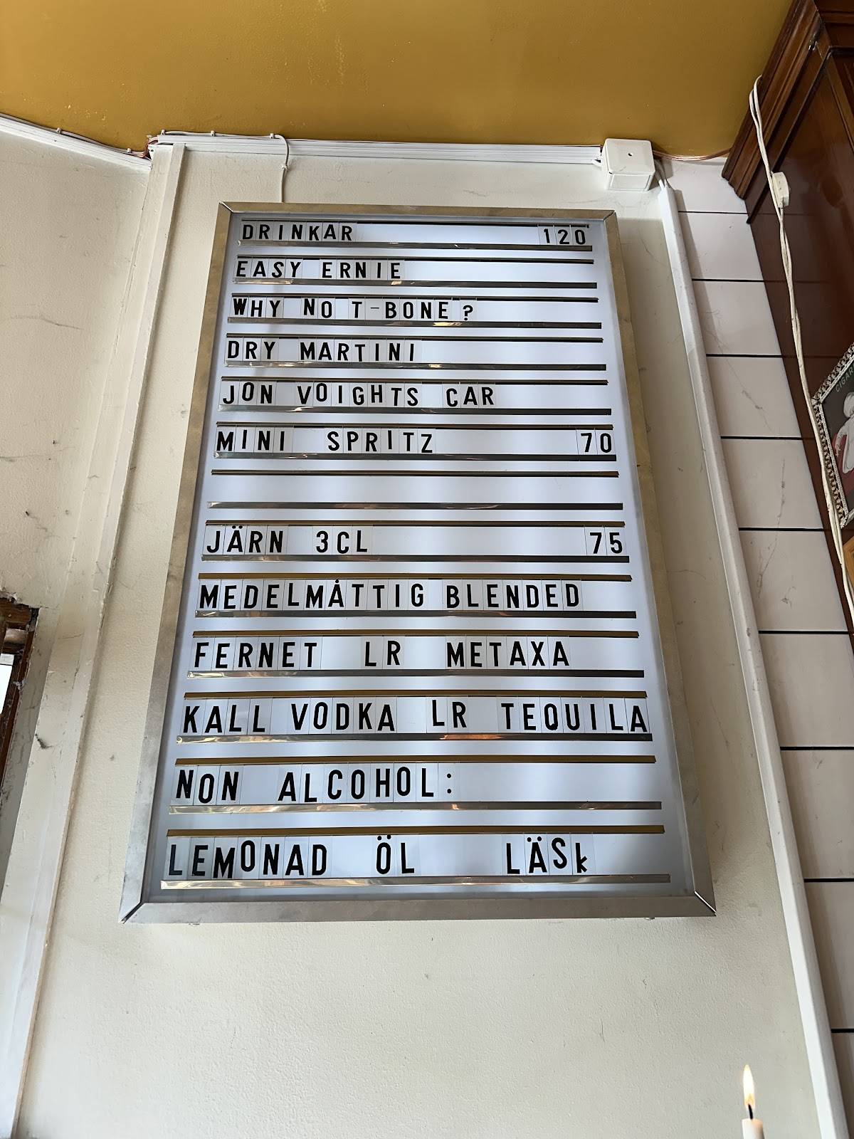 Menu at Bar Kiosko, Malmö