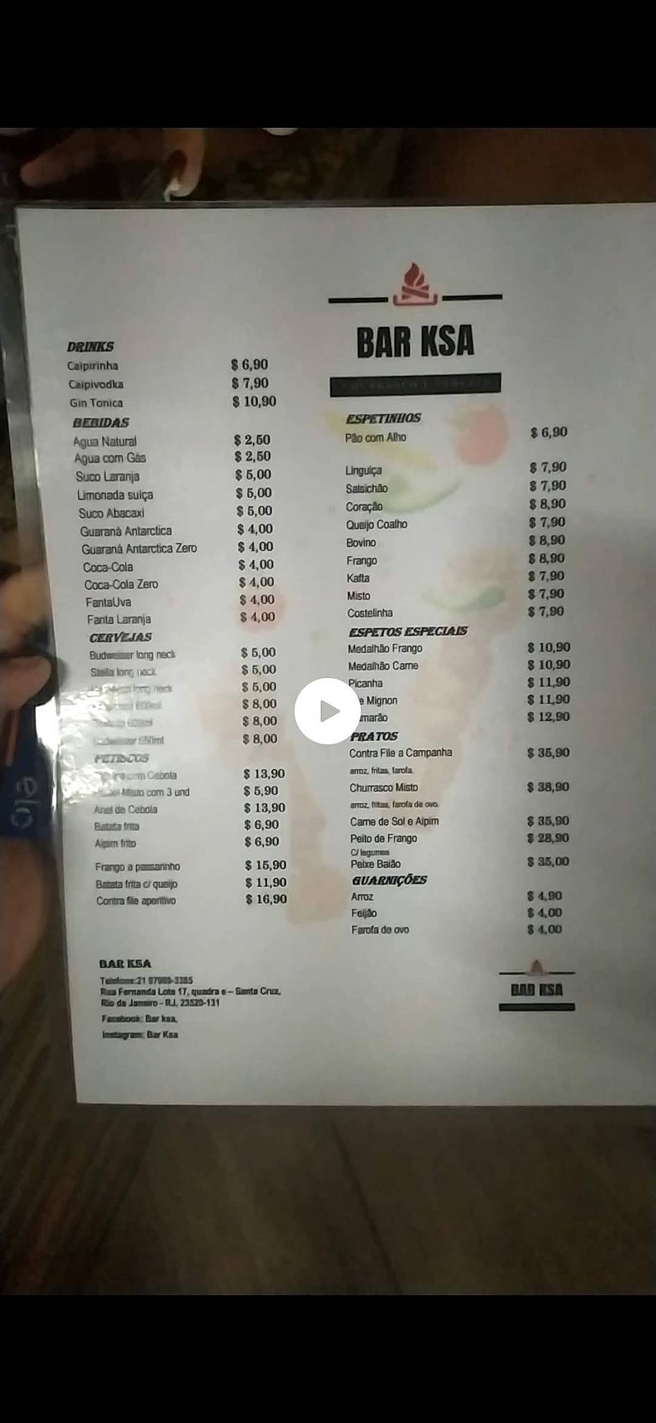 Menu em Bar Ksa - (Santa Cruz), Rio de Janeiro, R. Fernanda