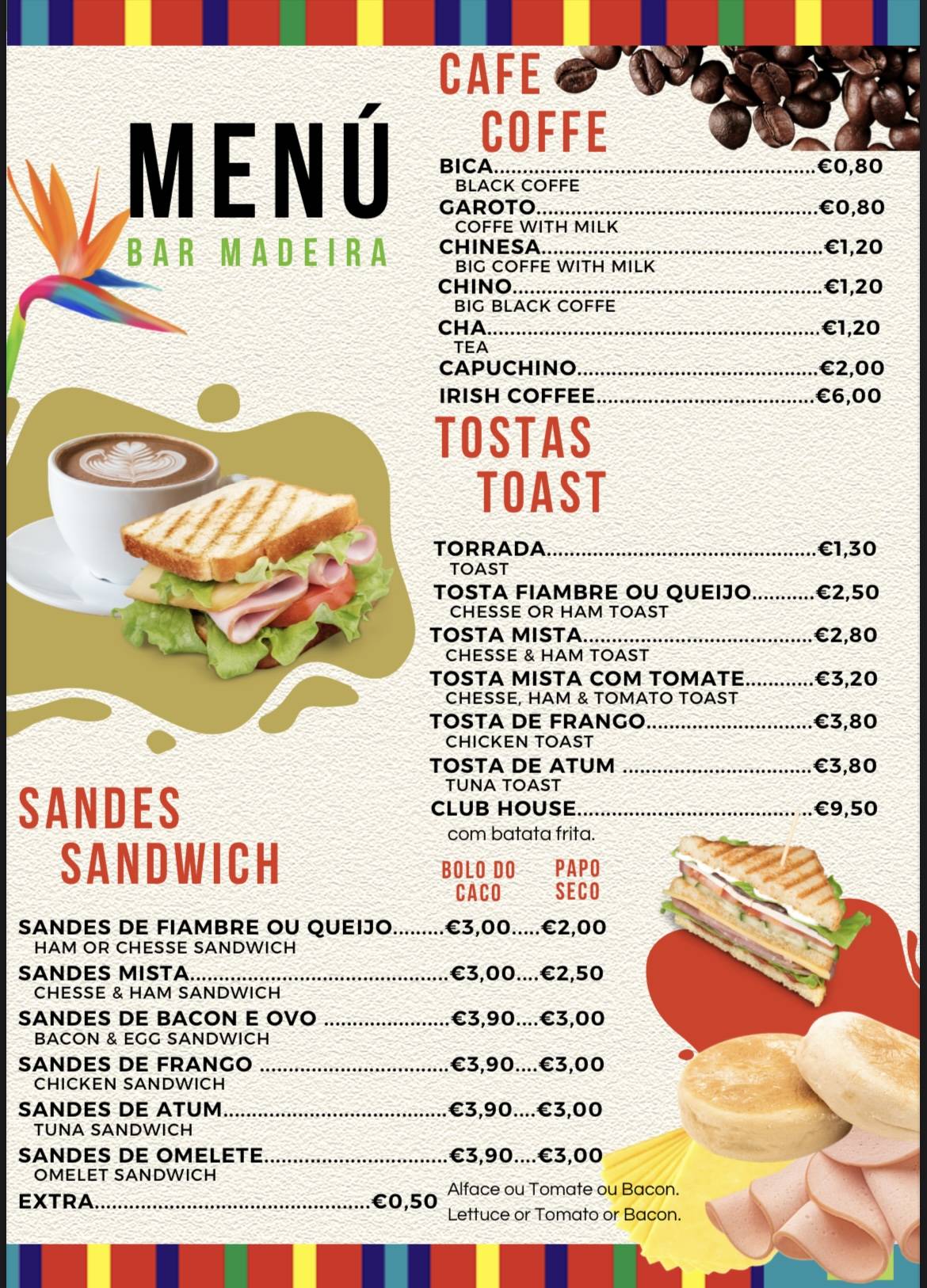 Menu em Bar Madeira, Funchal