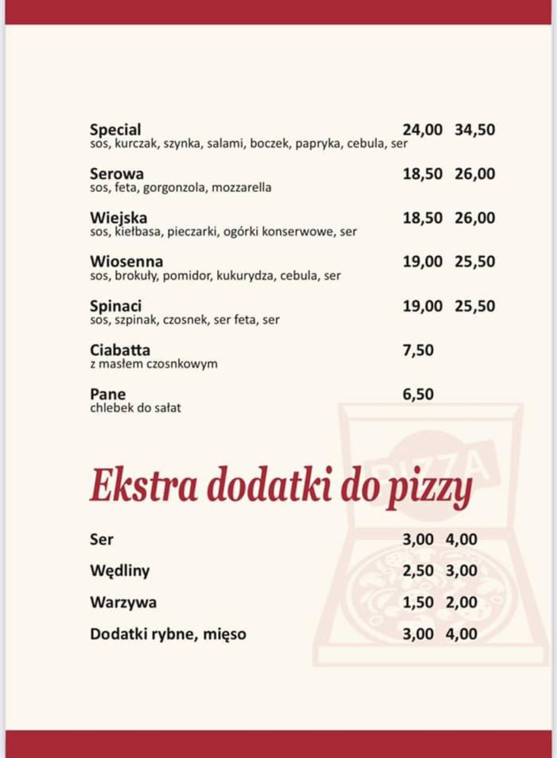 Menu at Bar Pizza Shell, Dzierzoniow