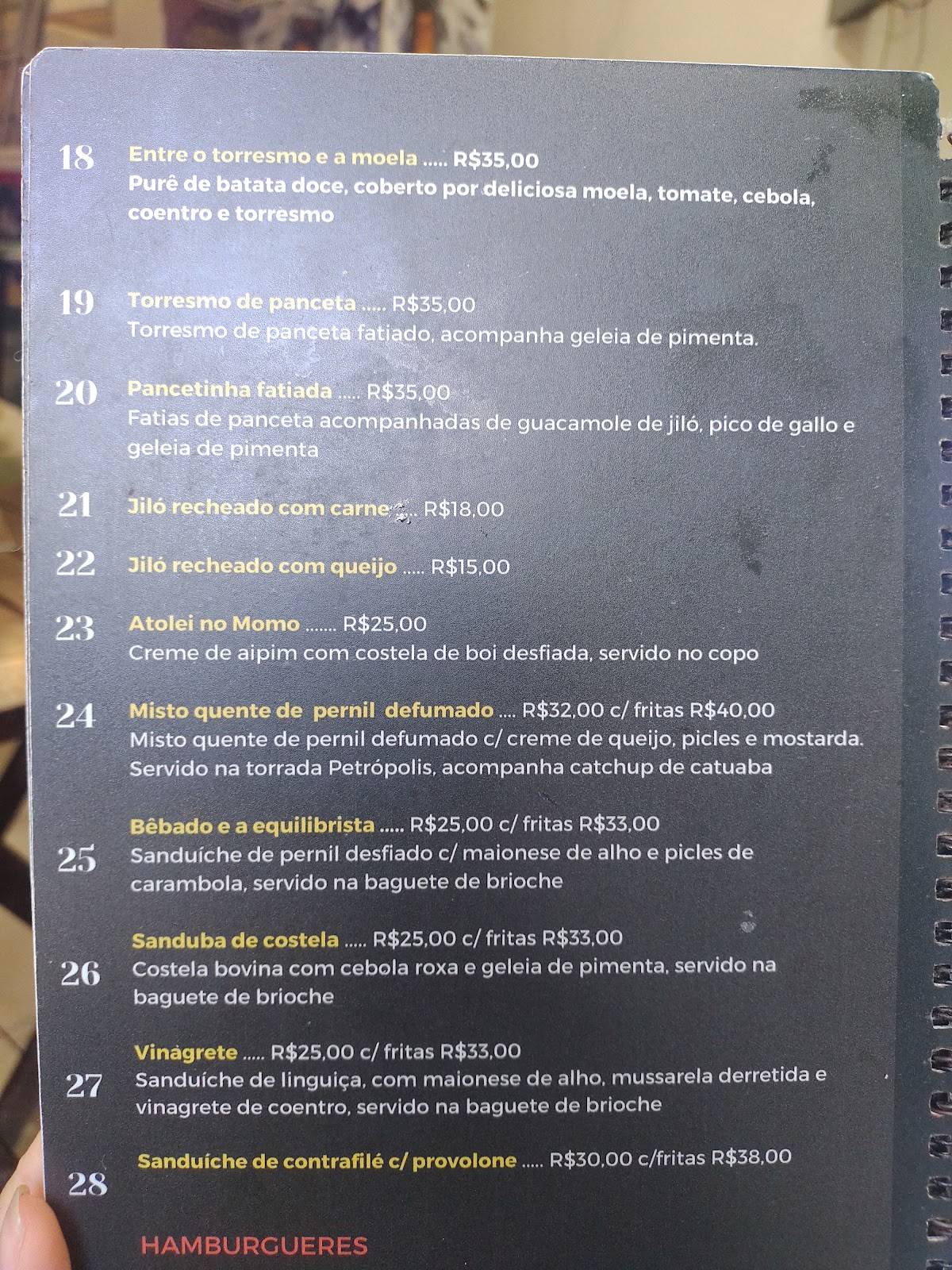 Menu at Bar do Momo, Rio de Janeiro