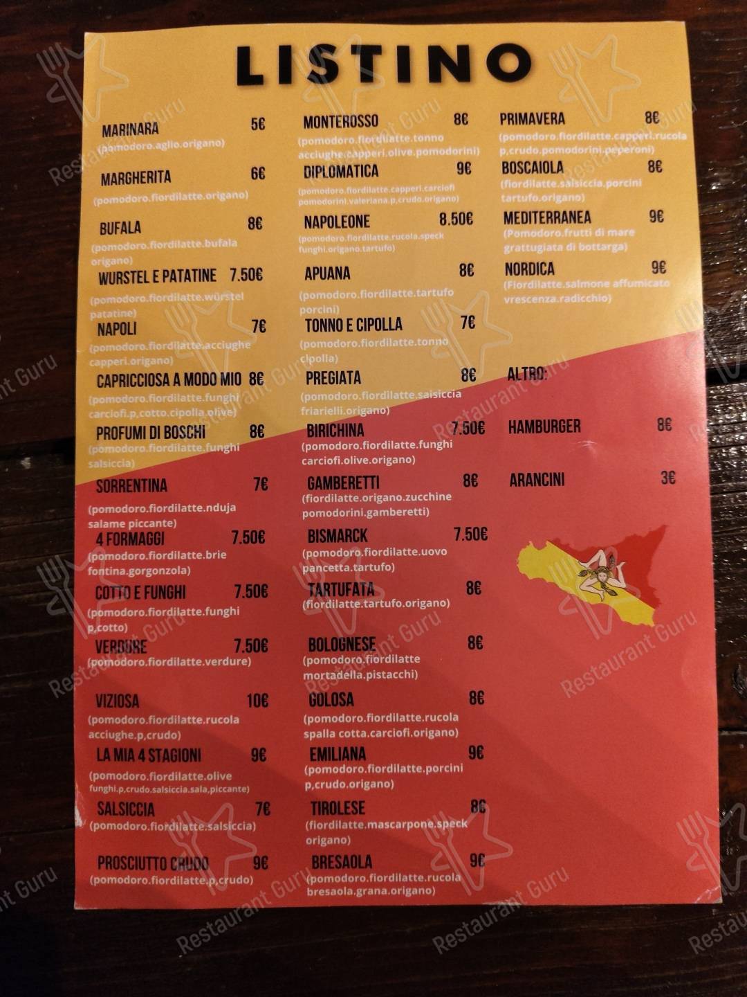 Menu da Bar Pizzeria pub da Roby, Riccò