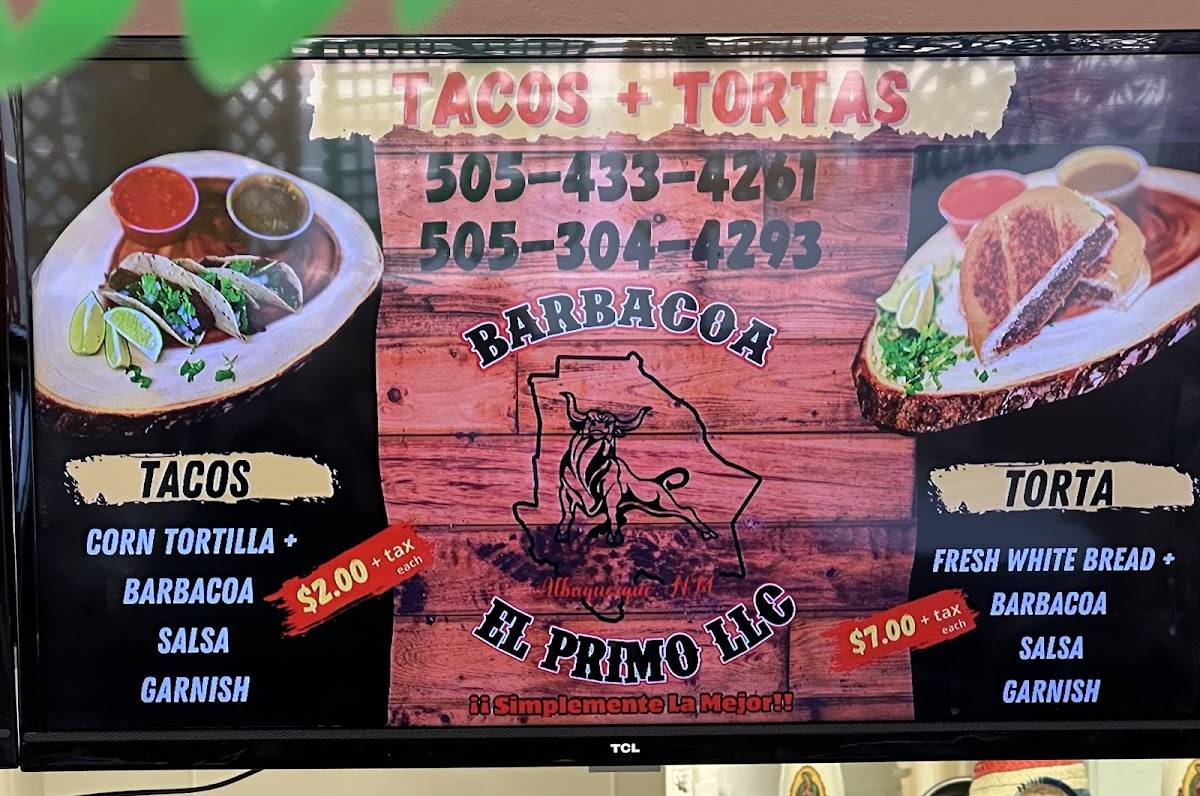 Menu at Barbacoa El Primo, Albuquerque, San Mateo Blvd SE