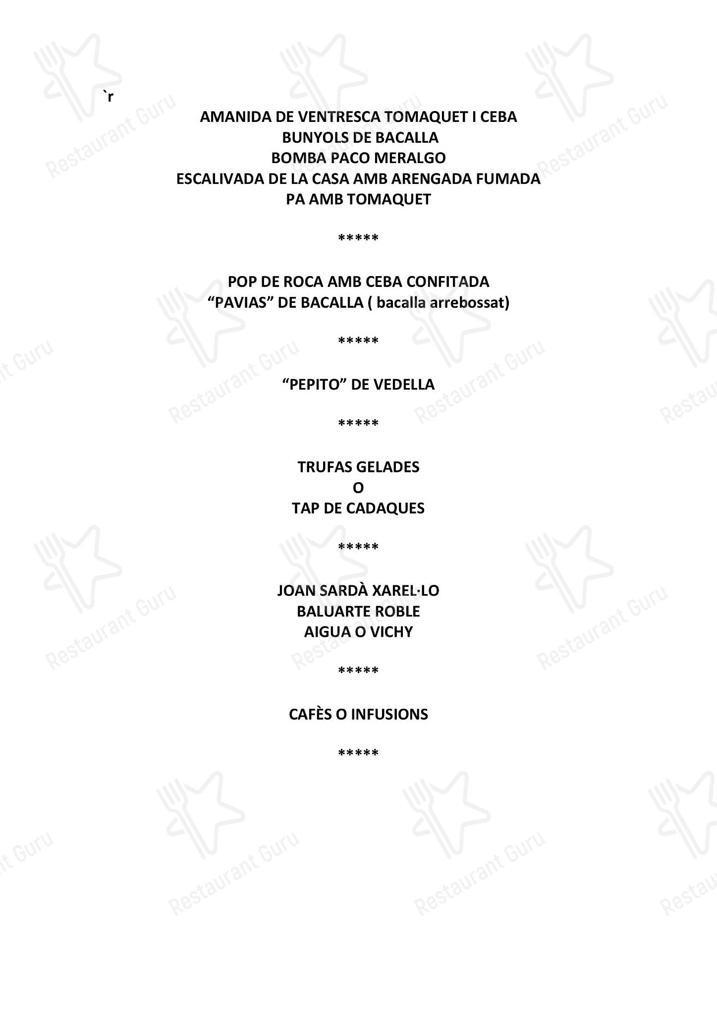 Carta del restaurante Paco Meralgo, Barcelona