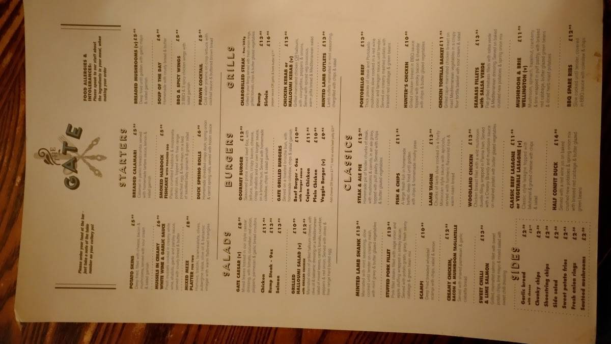Menu at The Gate pub & bar, Barnet, Barnet Rd