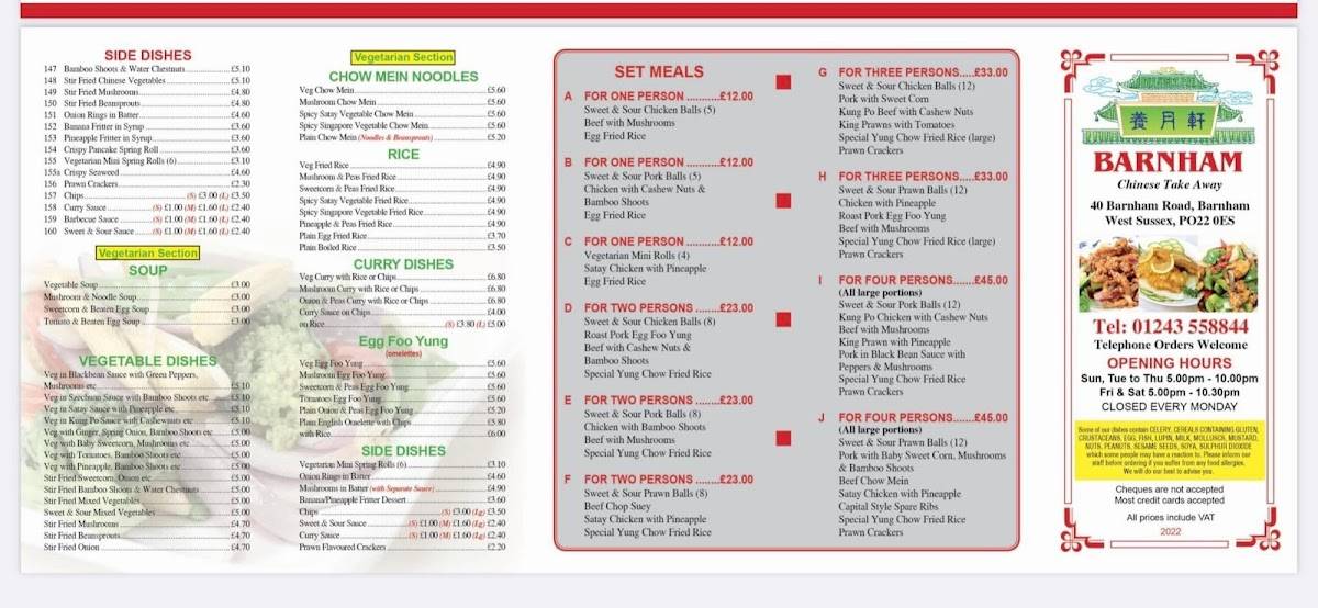 Menu at Barnham Chinese Take Away, Bognor Regis