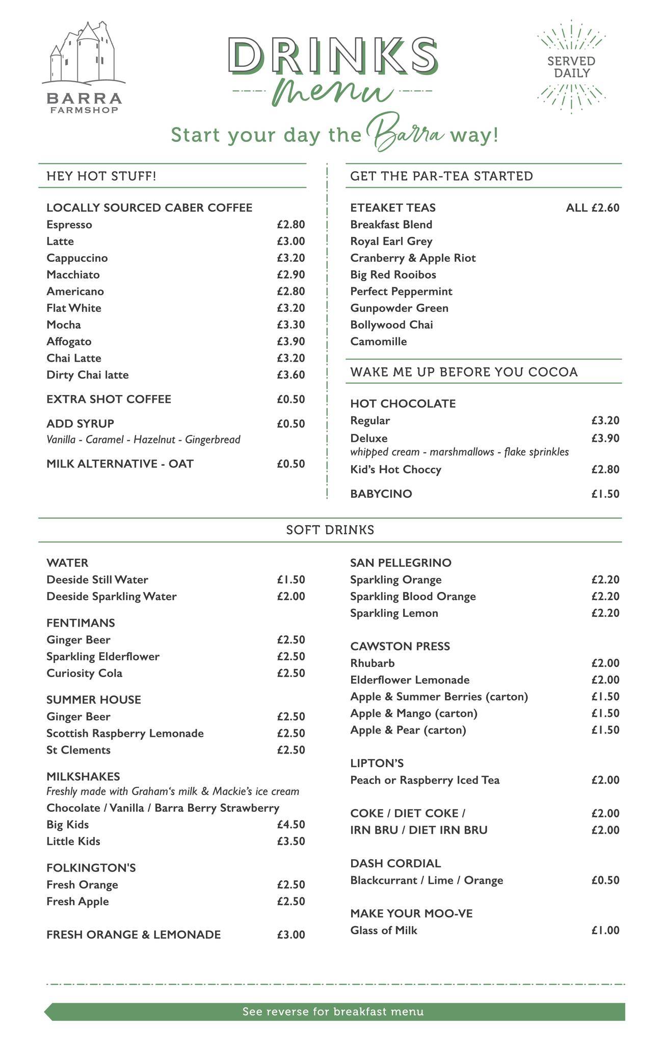 Menu at Barra Farm Shop & Kitchen, Oldmeldrum