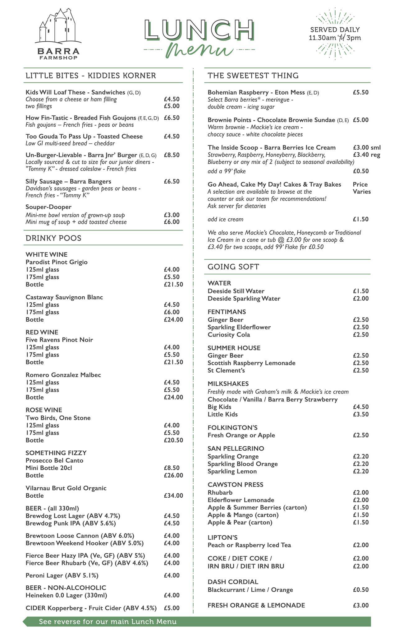 Menu at Barra Farm Shop & Kitchen, Oldmeldrum