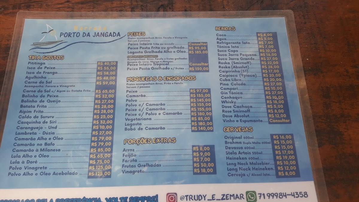 Menu em Barraca Porto da Jangada (Zemar e Trudy), Brasil