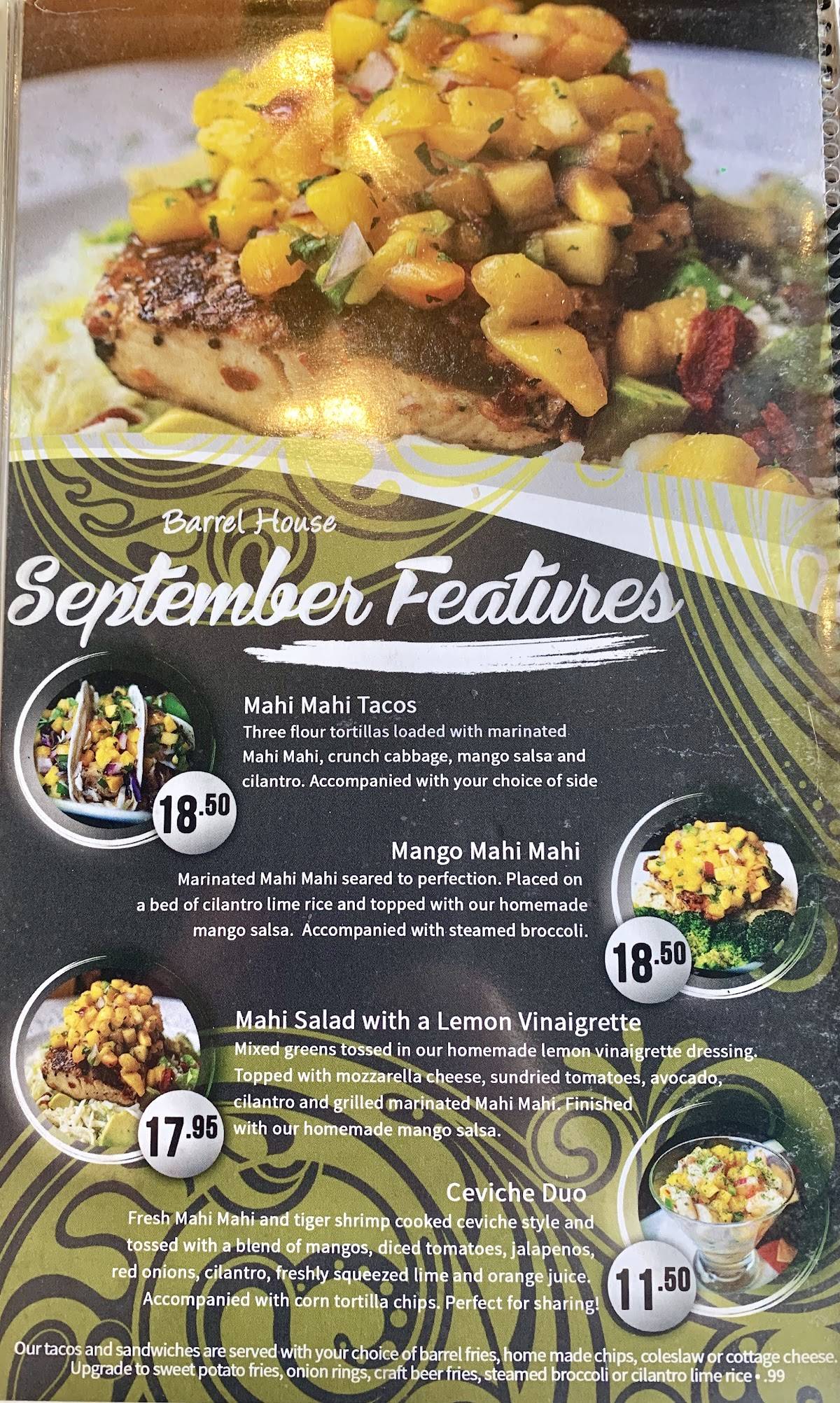 Menu at Barrel House, Dubuque