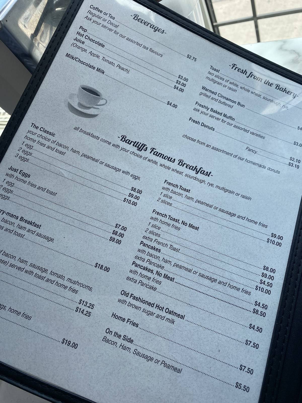 Menu at Bartliff's Bakery & Restaurant, Clinton