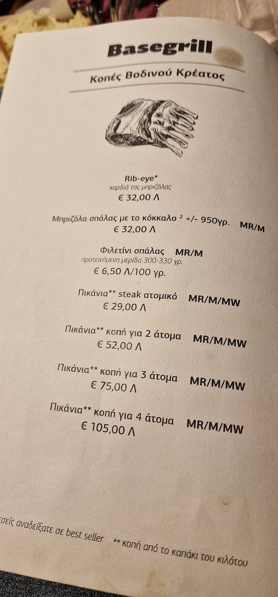 Menu at Basegrill Athens, Peristeri