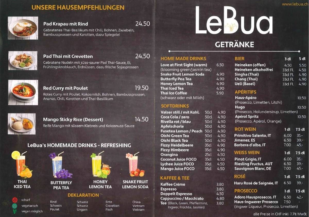 Speisekarte von LeBua Thai Restaurant, Basel