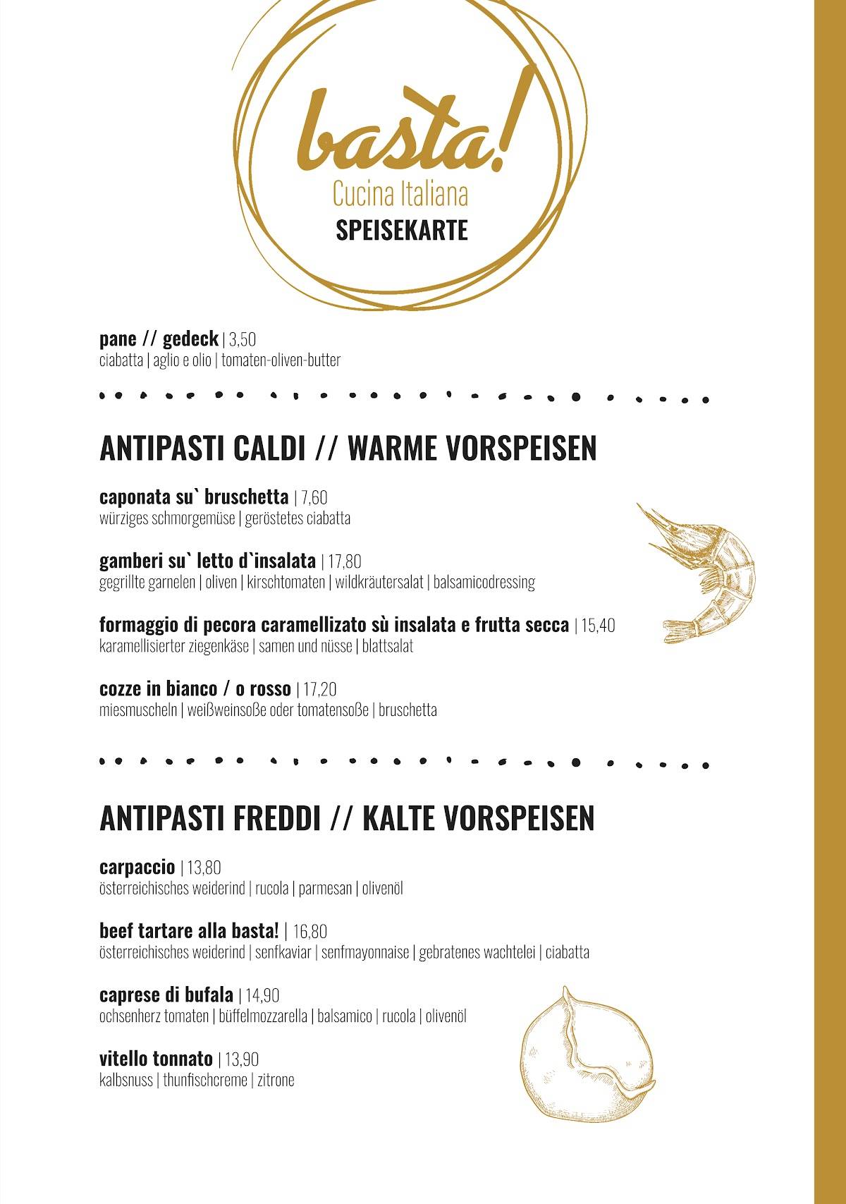Speisekarte von Basta! - Cucina Italiana restaurant, Traun