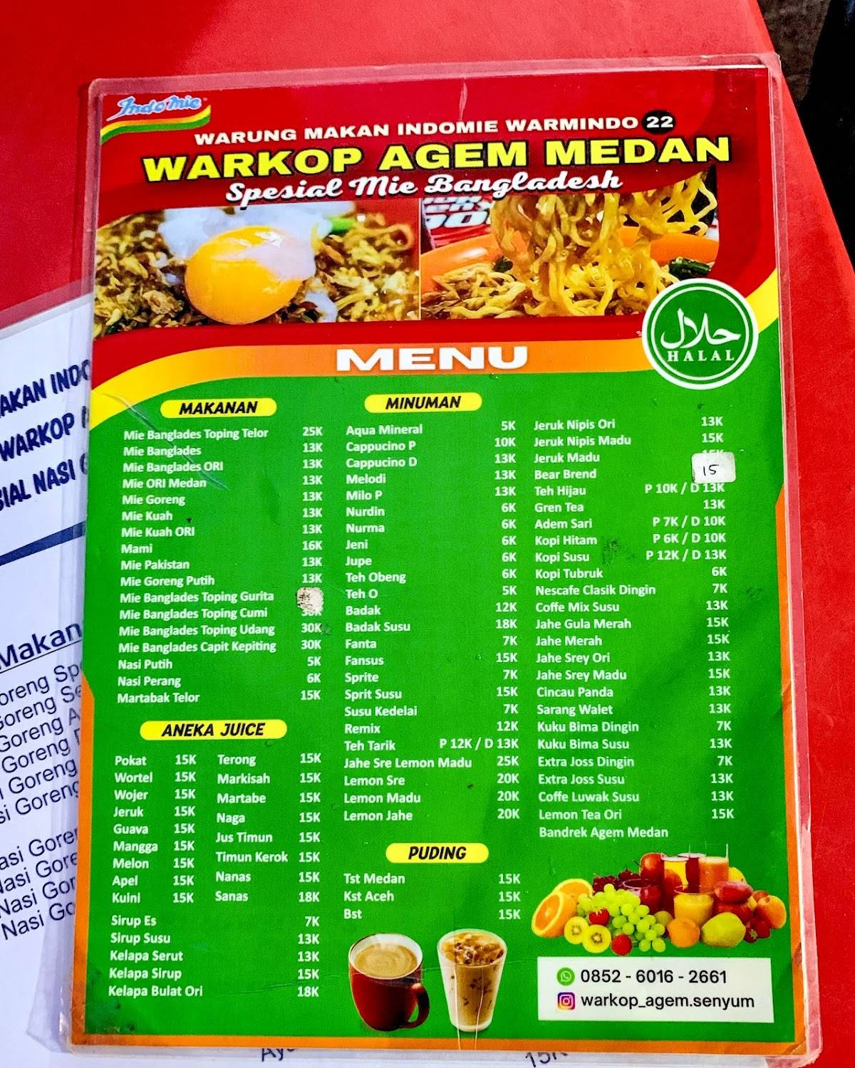 Menu at Warkop Agem Medan Spesial Mie Bangladesh Cabang Batam ...