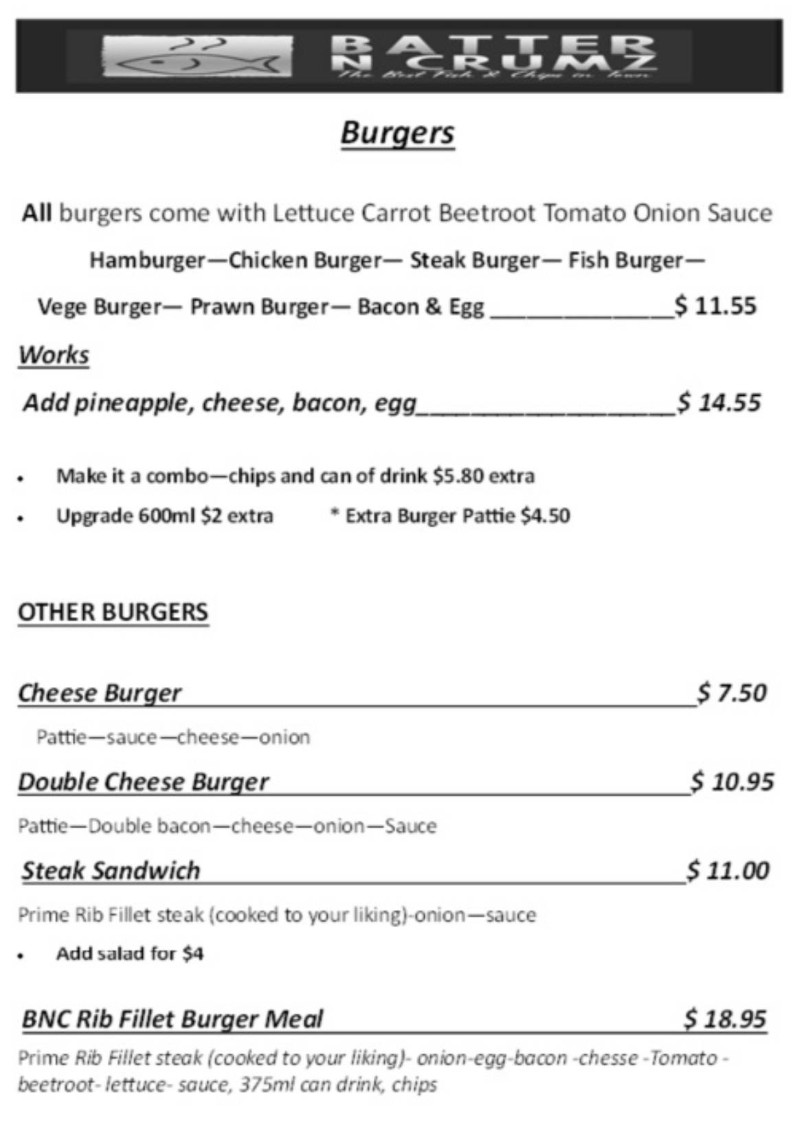 Menu at Batter n Crumz fast food, Kingaroy