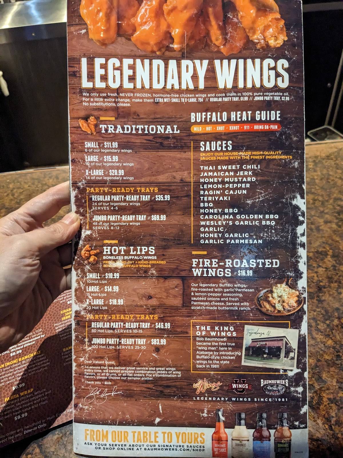 Menu at Baumhower's Victory Grille pub & bar, Montgomery