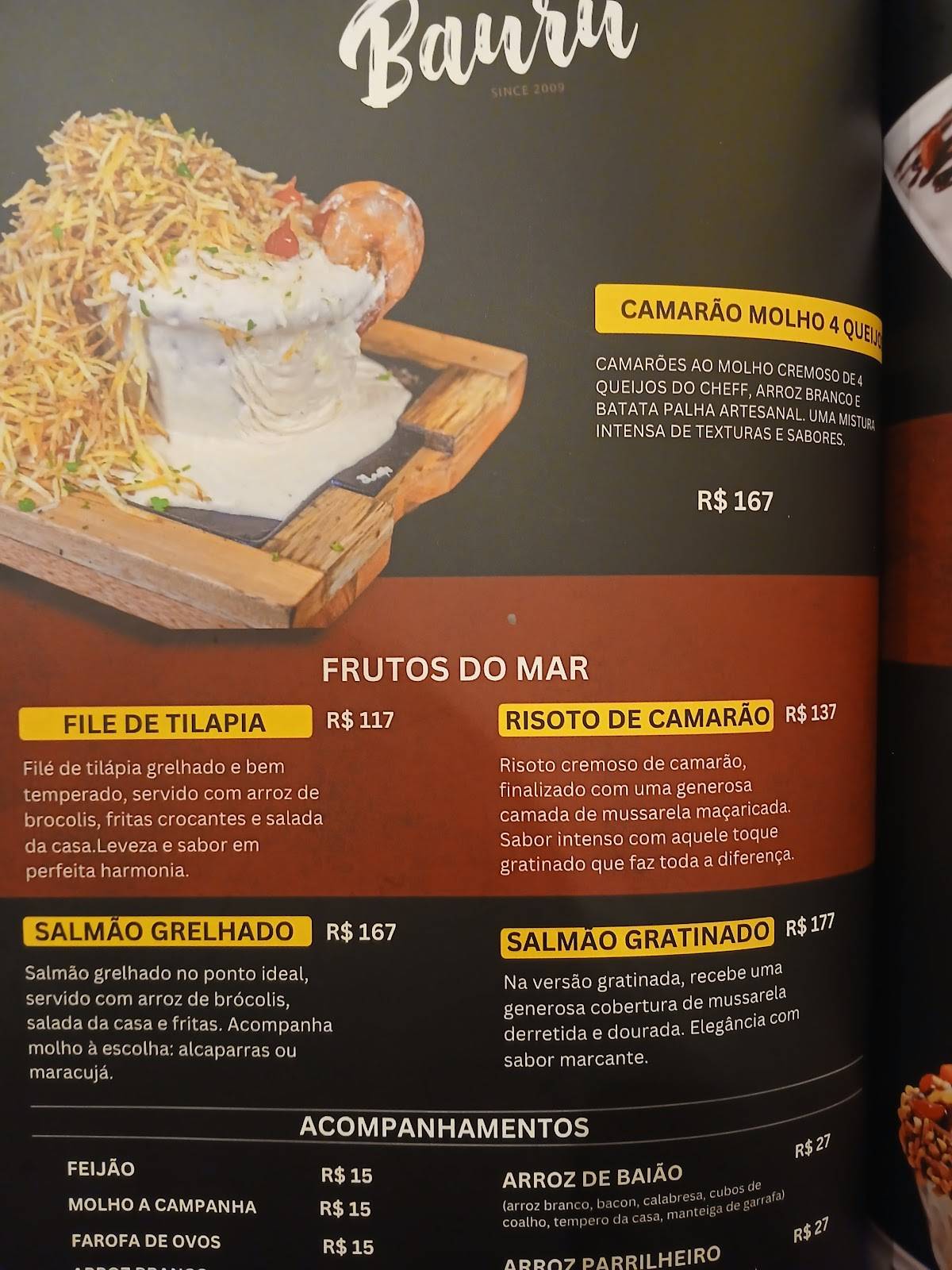 Menu em Baurú restaurante, Rio de Janeiro