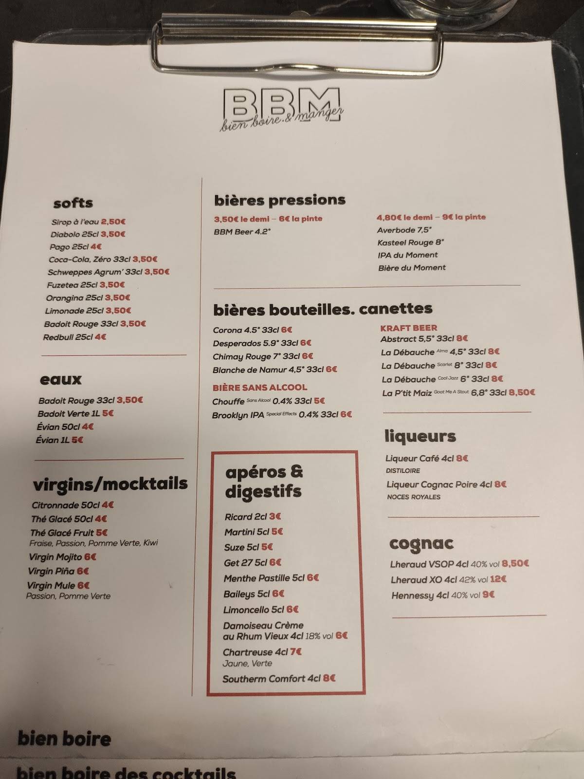 Menu au Bbm - Bien Boire et Manger restaurant, Chambray-lès-Tours