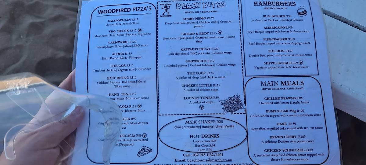 Menu at Beach Bums restaurant, Westbrook