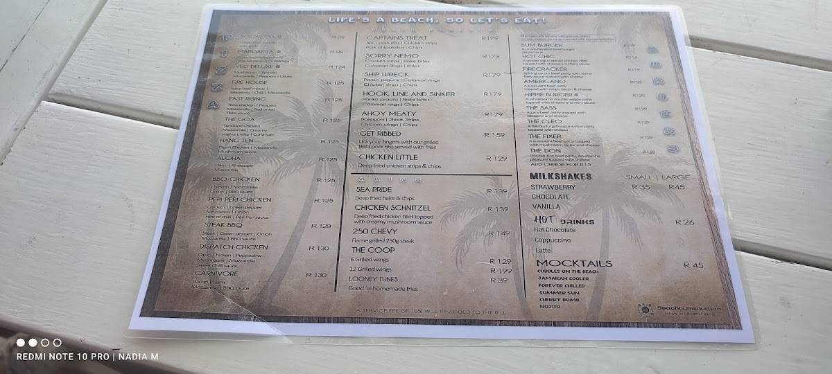 Menu at Beach Bums restaurant, Westbrook
