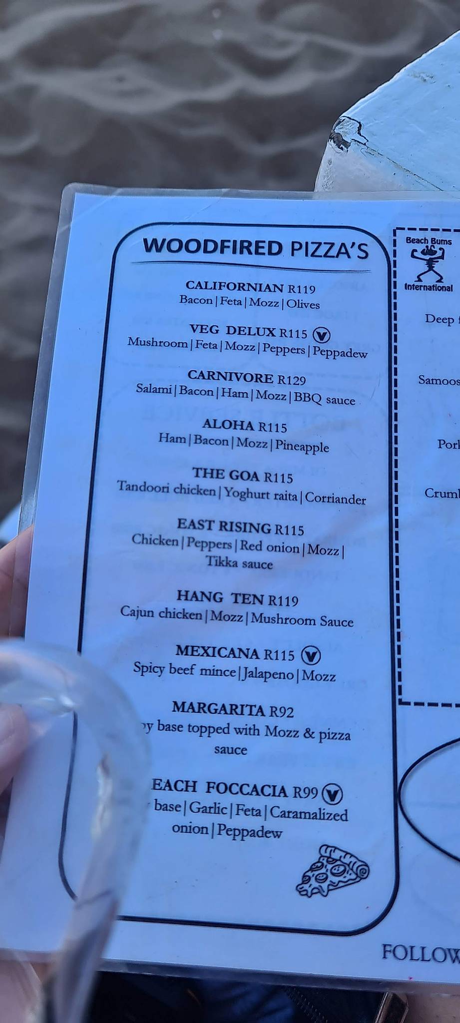 Menu at Beach Bums restaurant, Westbrook