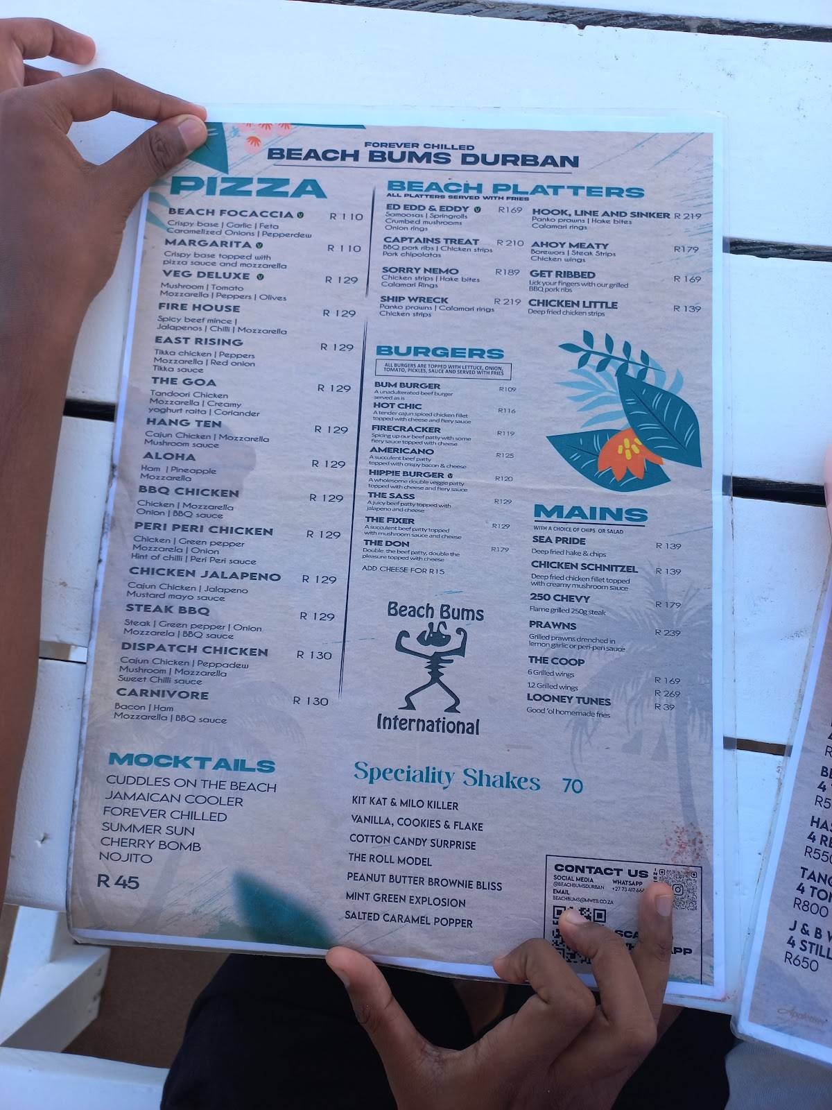 Menu at Beach Bums restaurant, Genazzano