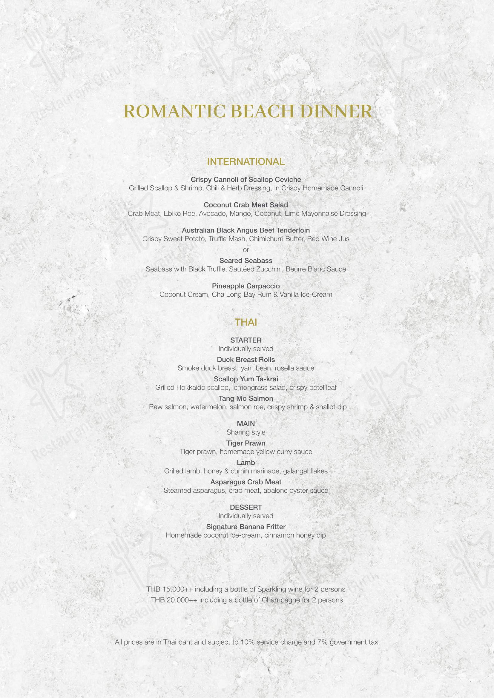 Menu at Beach Restaurant by The Surin Phuket, Choeng Thale