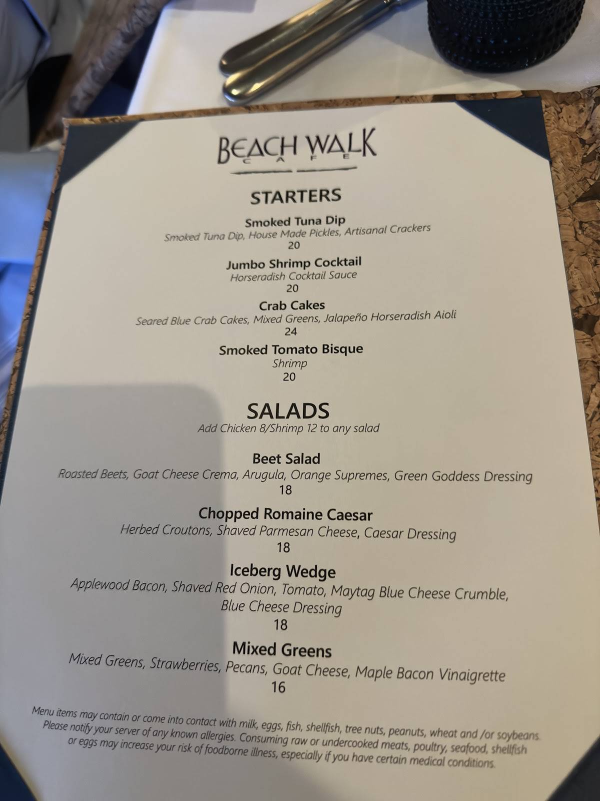 Menu at Beach Walk Cafe, Destin