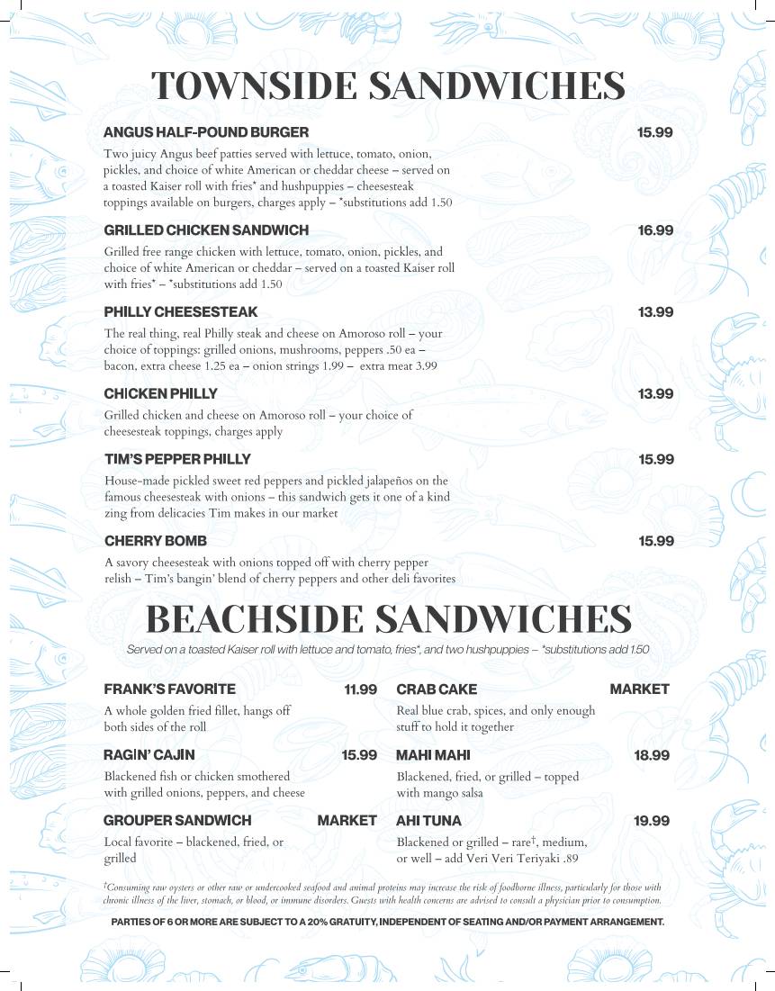 Menu at Beachside Seafood Restaurant & Market, Jacksonville Beach