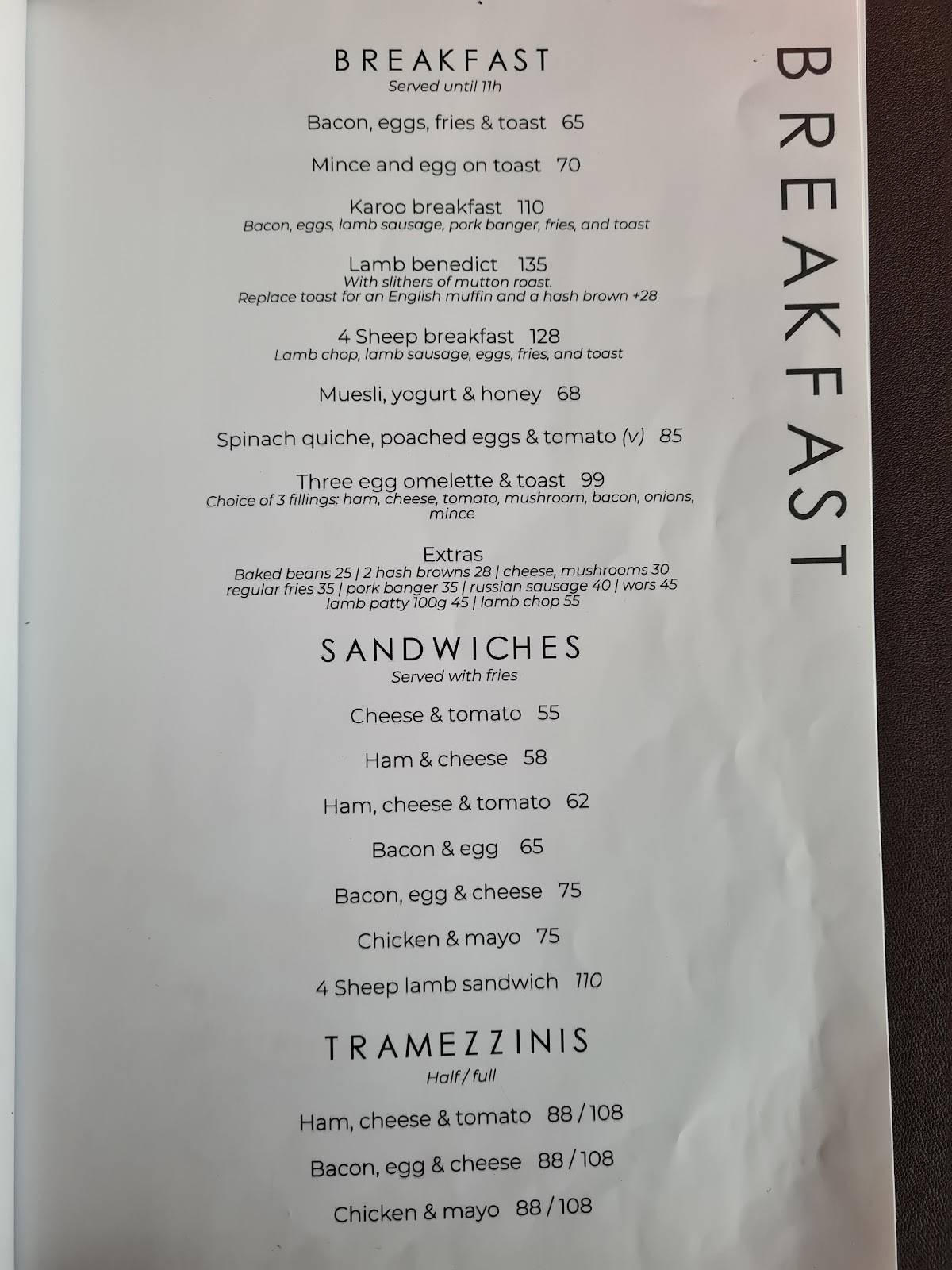 Menu at 4 Sheep Restaurant Deli and Convenience Store, Beaufort West