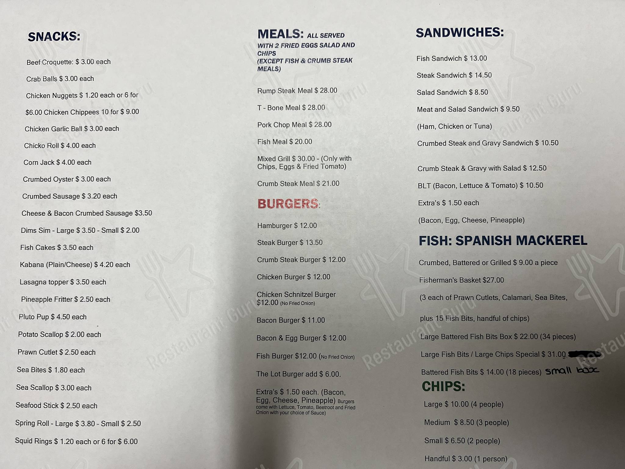 Menu at Bedrock Cafe, Innisfail