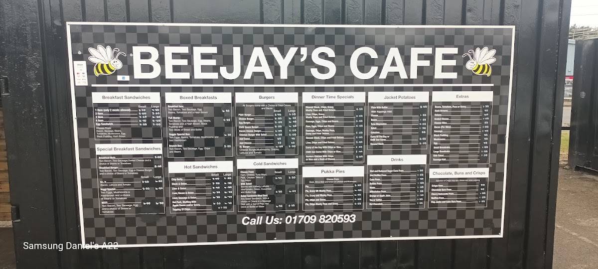 Menu at Bee Jay's Cafe, Rotherham