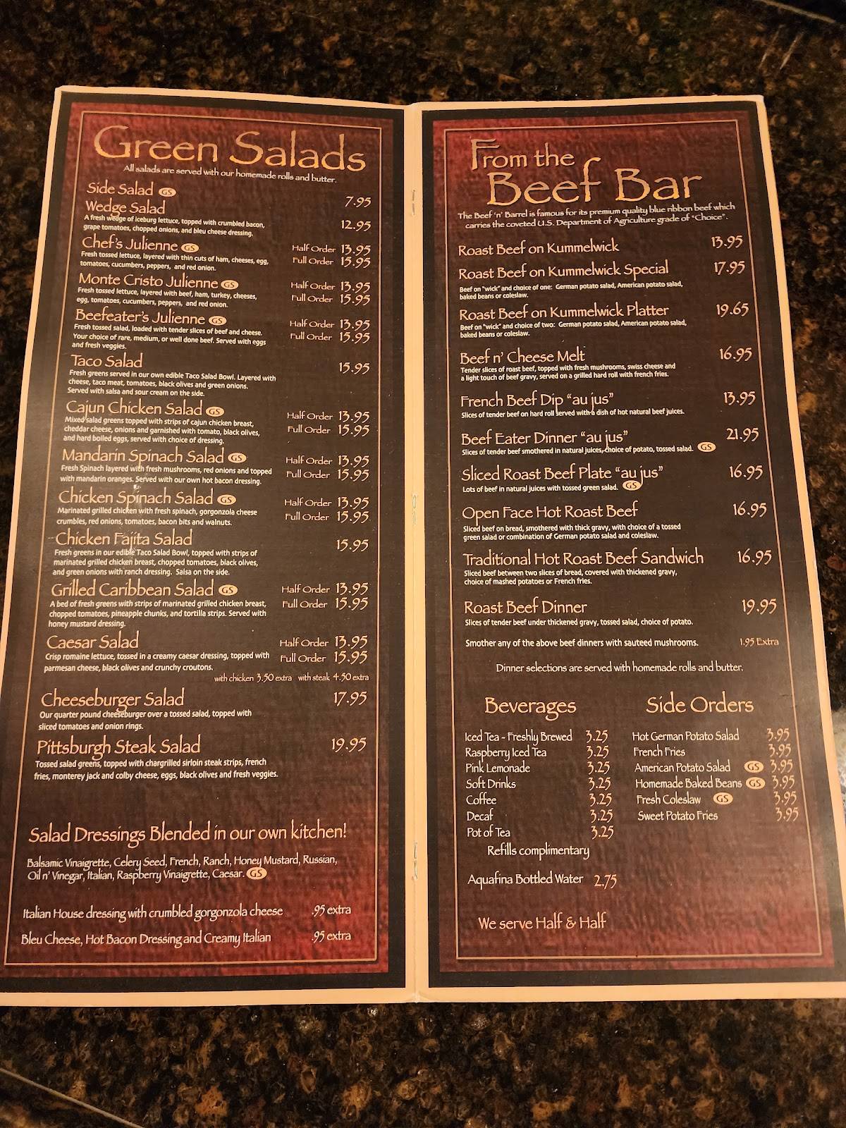 Menu at Beef-N-Barrel, Olean