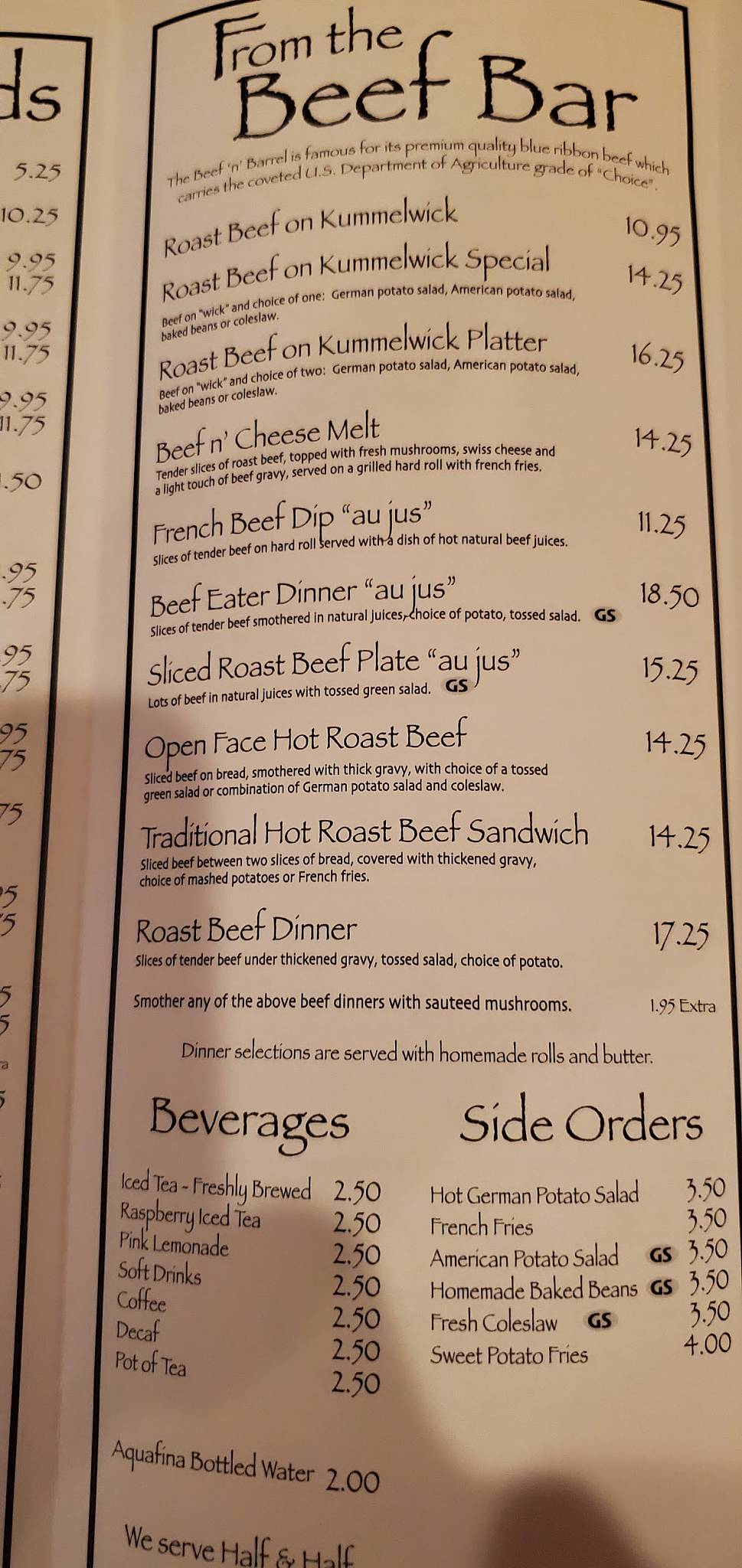 Menu at Beef-N-Barrel, Olean