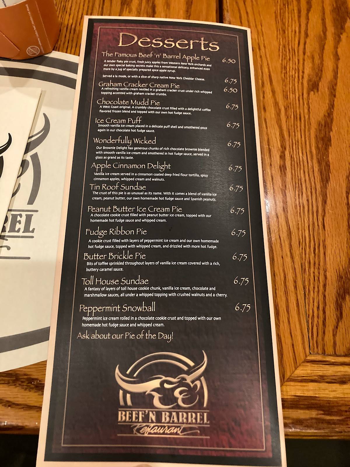Menu at Beef-N-Barrel, Olean