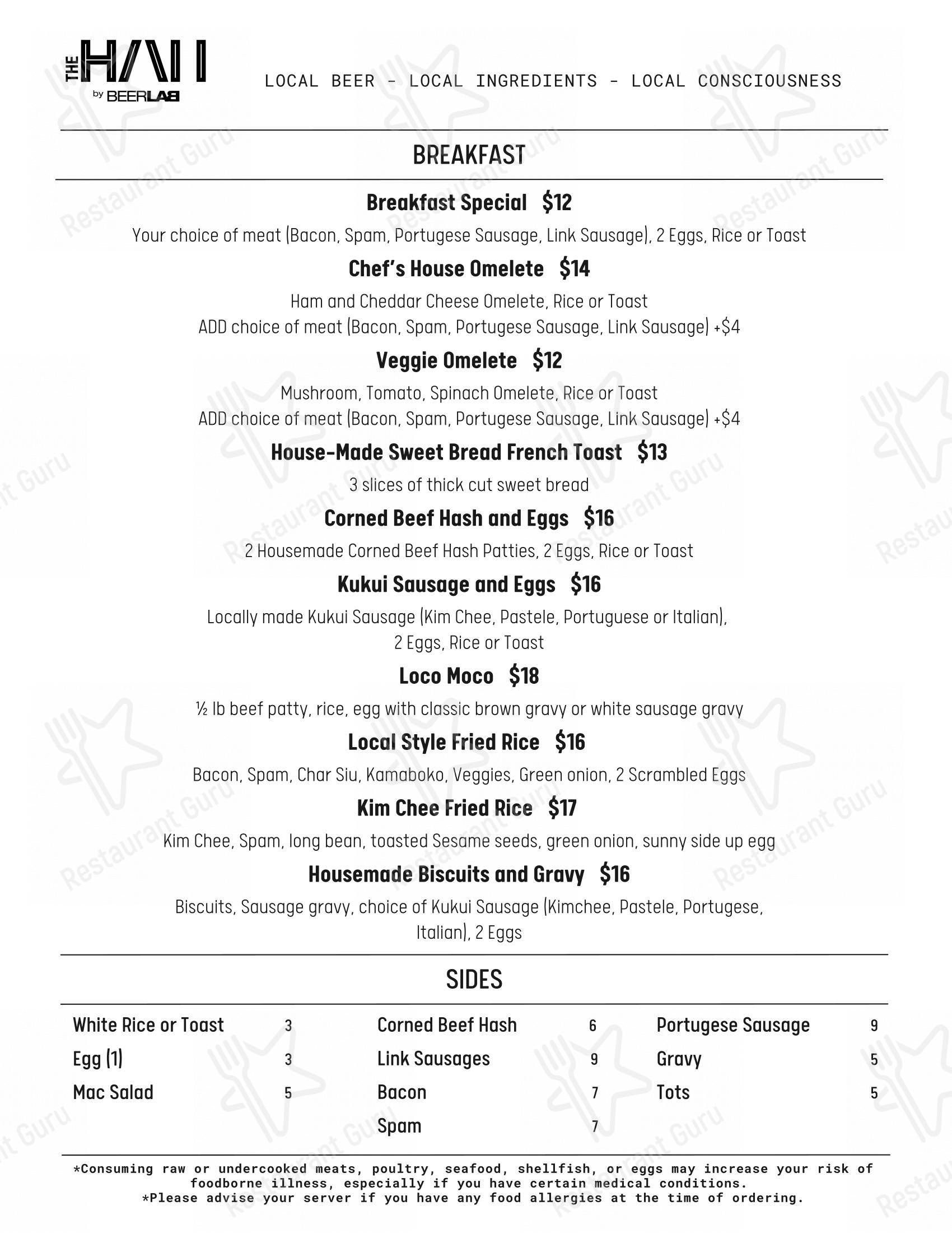 Menu at Beer Lab Hawaii restaurant, Aiea