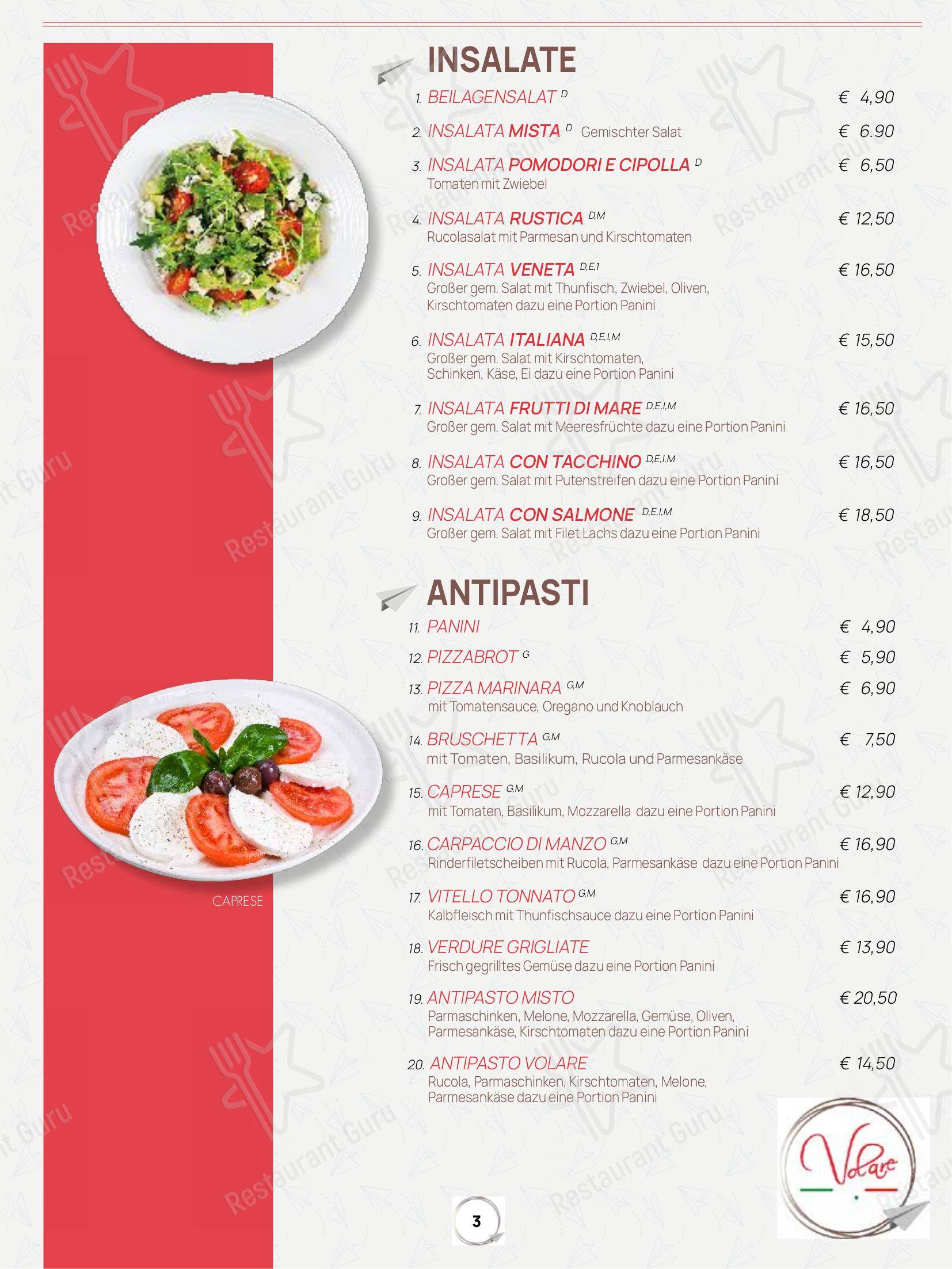 Speisekarte von Restaurant Volare, Beilngries