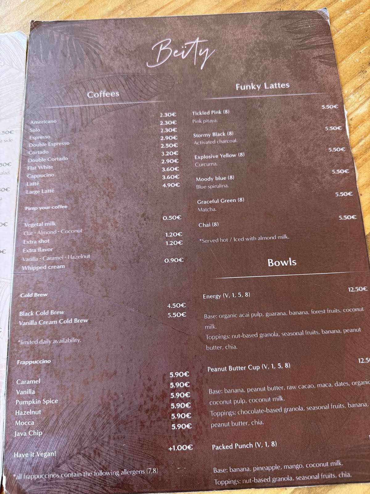 Carta del restaurante Beïty Marbella, Marbella