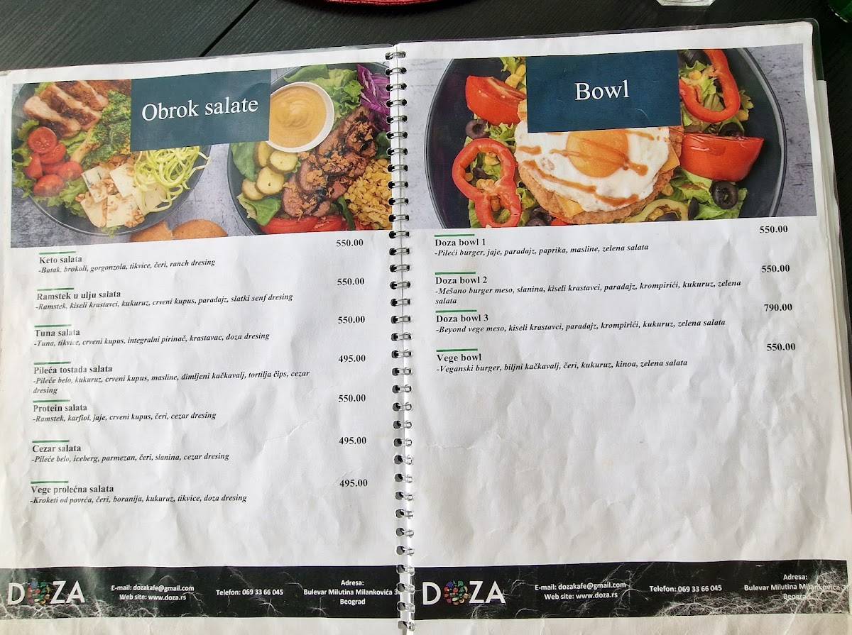 Menu at DOZA restaurant, Belgrade, Bulevar Milutina Milankovića 3b