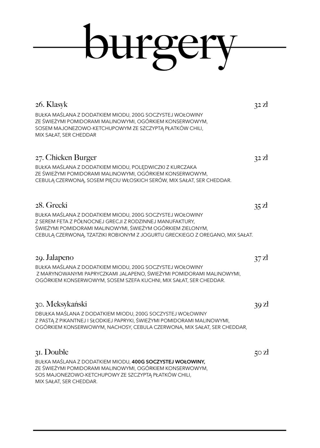 Menu at Bella Mare restaurant, Zielona Gora