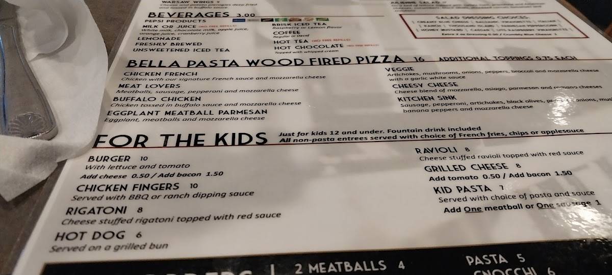 Menu at Bella Pasta Restaurant and Catering, Rochester