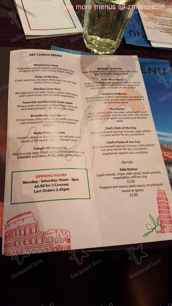 Menu at Bella Vita restaurant, Glasgow, 597 Mosspark Blvd