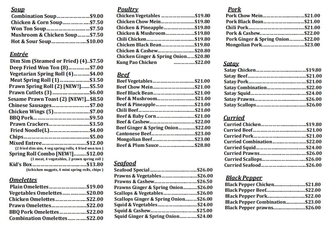 Menu at Amy's Cookin Chinese Take-away Shop fast food, Bellerive