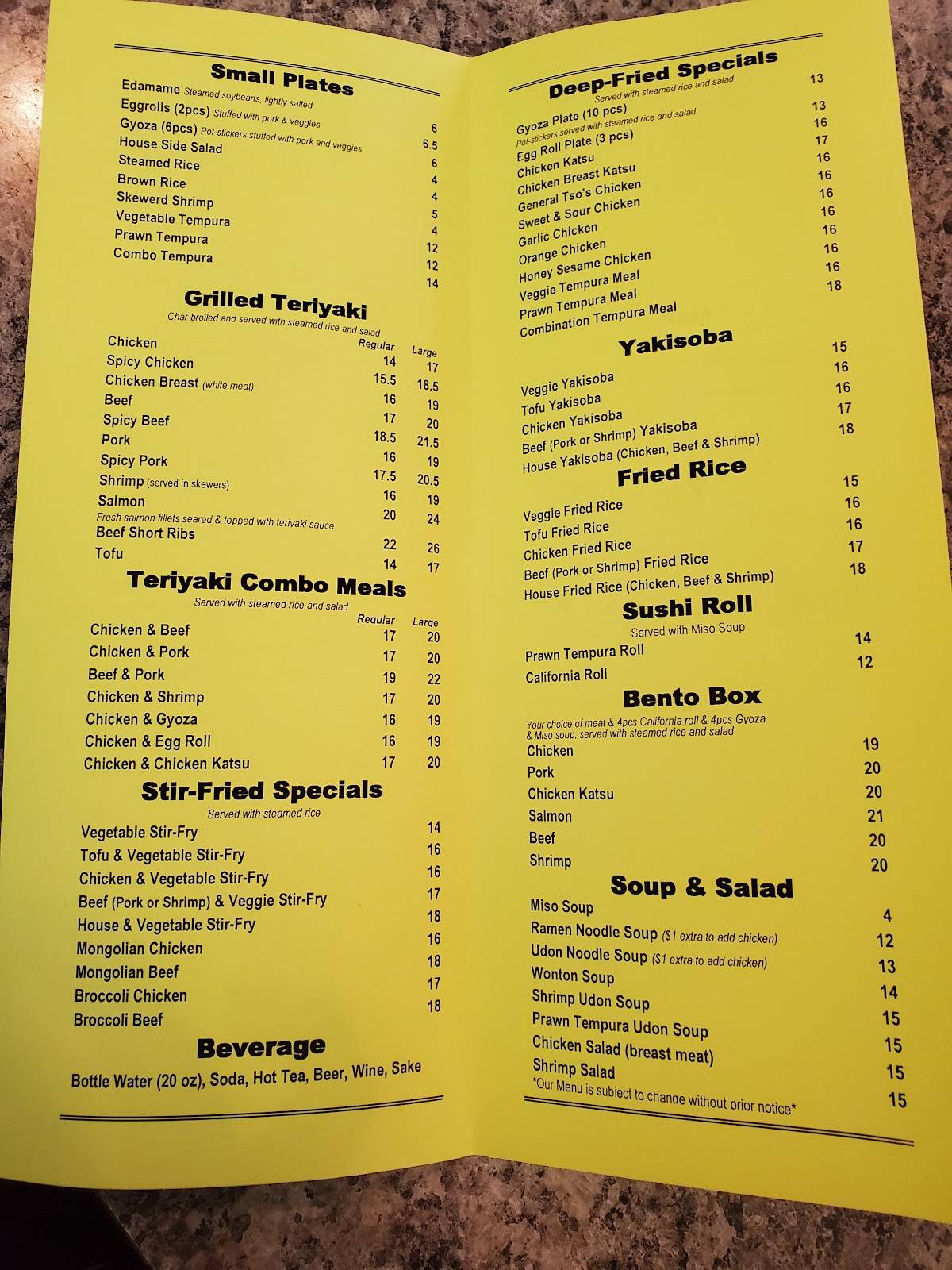 Menu at Teriyaki House restaurant, Bellevue, Lakemont Blvd SE
