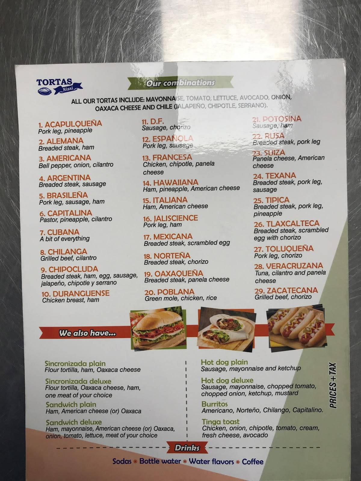 Menu at Tortas Nissi - Mexican Sandwiches restaurant, Bellmead