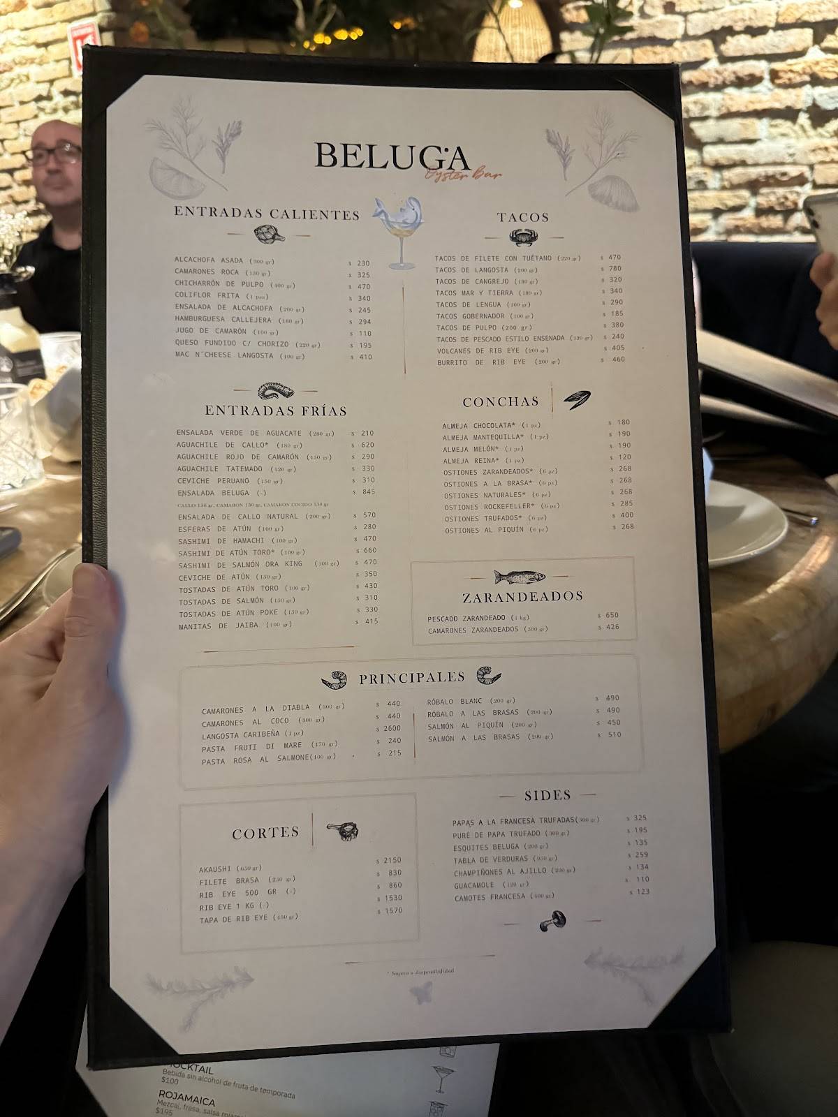 Carta del restaurante Beluga, Monterrey