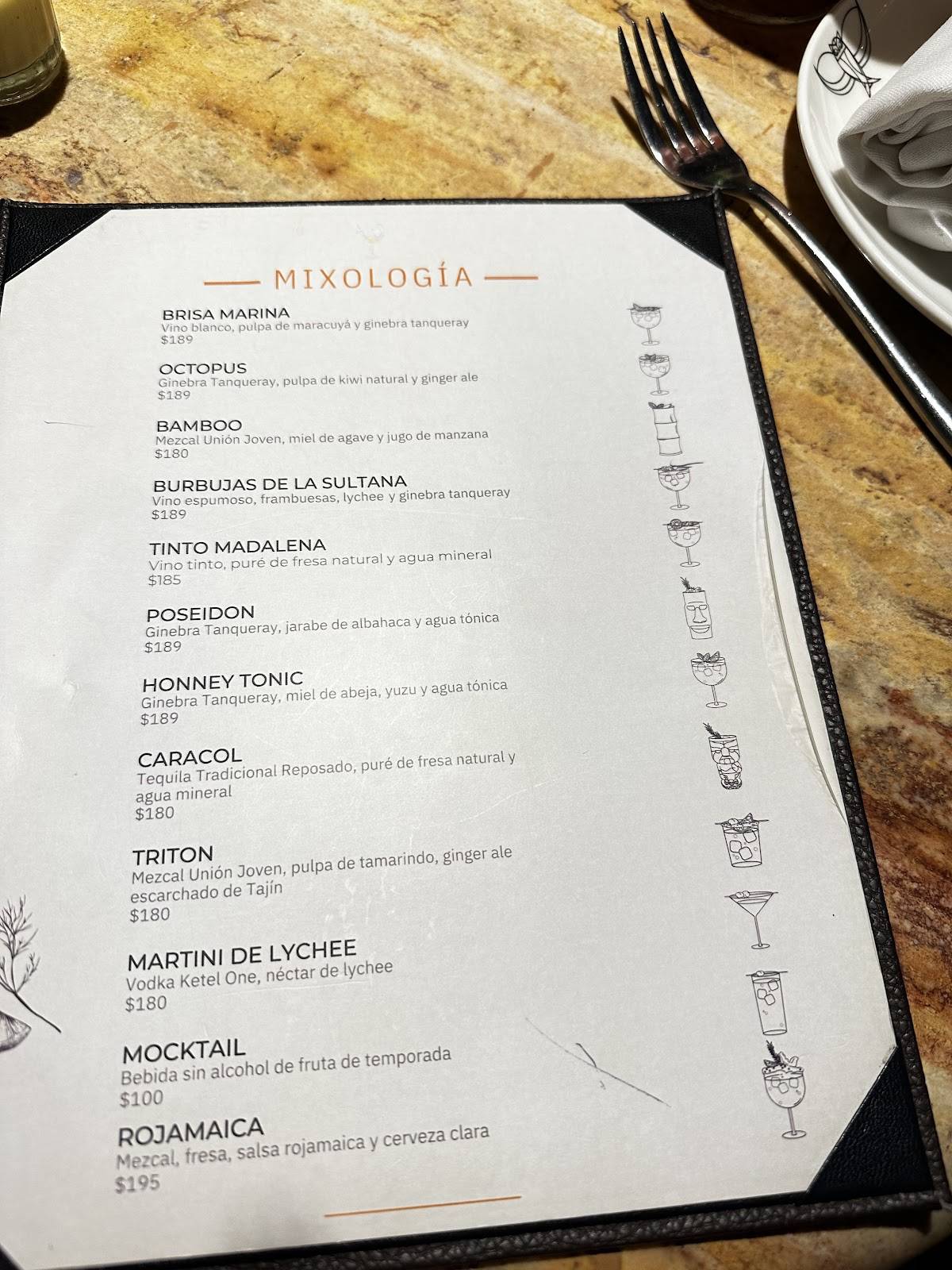Carta del restaurante Beluga, Monterrey