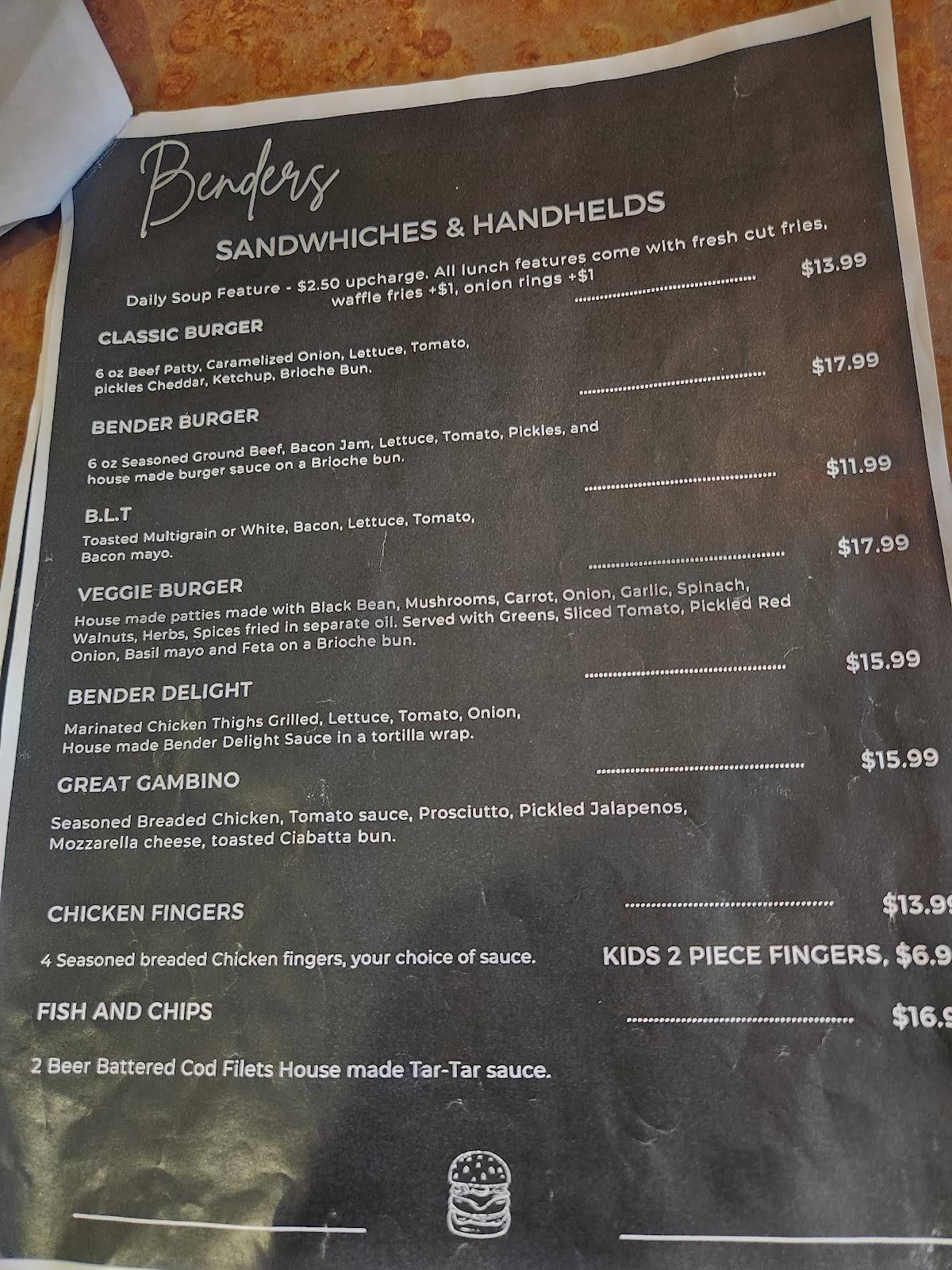 Menu at Benders Bar and Grill, Windsor