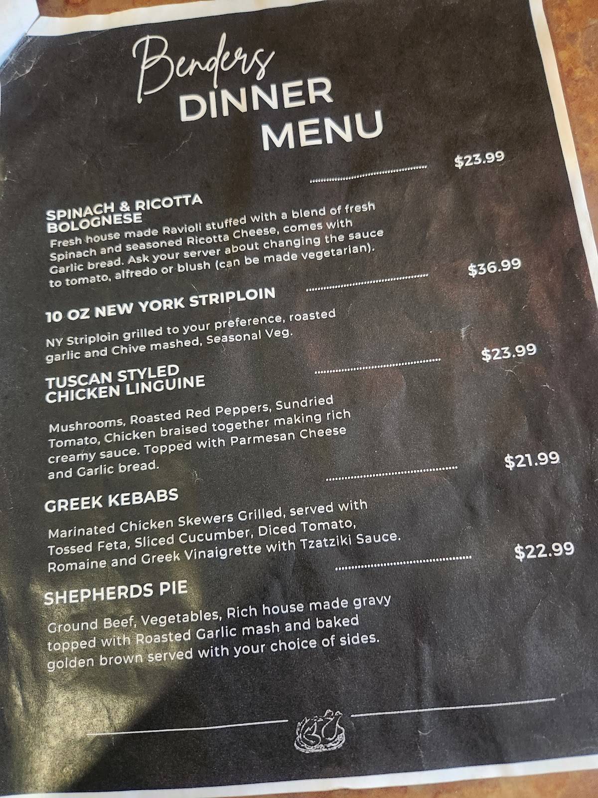 Menu at Benders Bar and Grill, Windsor